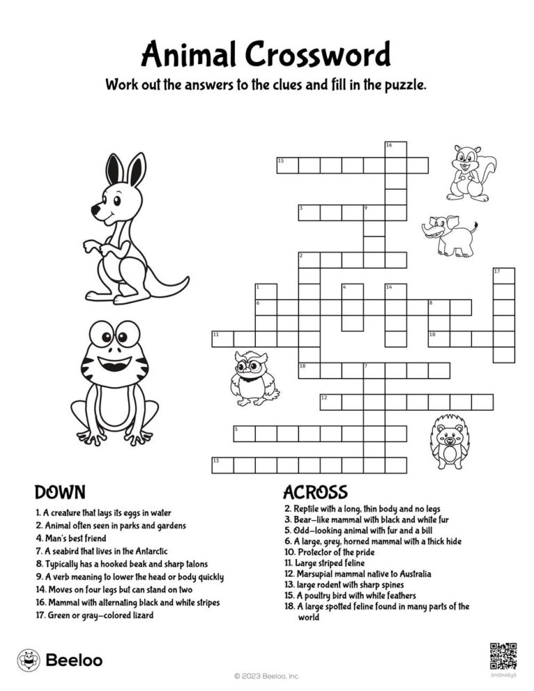 Animal Crossword Printable: Fun and Educational Activity for Kids ...